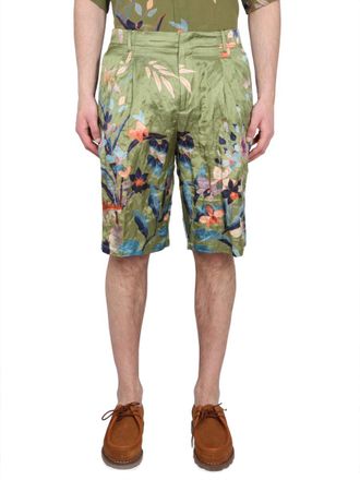 Etro Floral Print Cotton Bermuda Shorts - Green