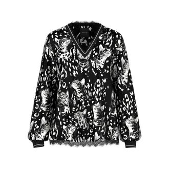 Marc Cain Leo-Print Bluse mit Katzenmotiven - - Blouses & Shirts - Damen - Schwarzk - XS