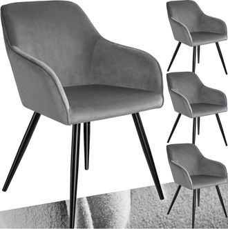 TecTake 4er Set moderner Esszimmer Stuhl, Sitzfl&auml;che aus Samt, Armlehnstuhl, Sessel Wohnzimmer, gepolsterter B&uuml;rostuhl mit schwarzen Metallbeinen, Schminktisc