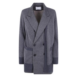 sacai Cardigan en maille de laine et chevrons double face - Femme - Pulls - Gris - Taille: 40 FR