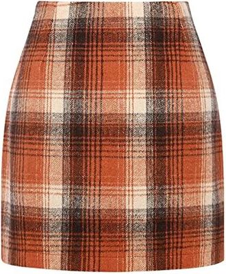 Minetom Femme Plaid Mini Jupe Crayon Moulante Taille Haute - Tartan Bodycon Court Business Droite A Orange L