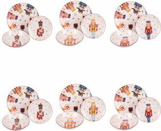 Villa D'Este Home Tivoli Xmas Rhapsody Tafelservice, 18-teilig, aus Knochenporzellan, 6 Plätze in 3 verschiedenen Dekoren