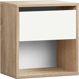 PEGANE Table de chevet Table de nuit avec 1 tiroir sans poign&eacute;e et &eacute;tag&egrave;re ouverte coloris Cambrian/blanc - Longueur 40 x Hauteur 42 x Profondeur 28 cm