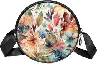Generic Petit sac &agrave; bandouli&egrave;re rond pour femme, motif floral avec fermeture &eacute;clair, bretelles r&eacute;glables, style d&eacute;contract&eacute;, pour femmes et filles