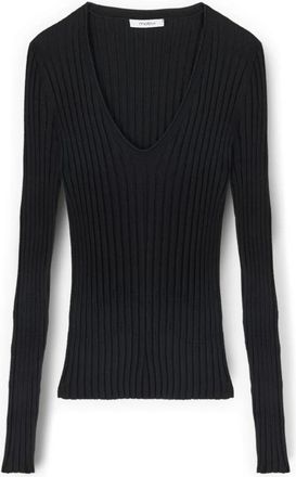Motivi Pullover aus Flachripp-Strick mit V-Ausschnitt - - Knitwear - Damen - Schwarzk - XS
