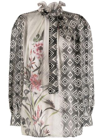 Alberta Ferretti Seidenhemd mit Blumenmuster - Nude