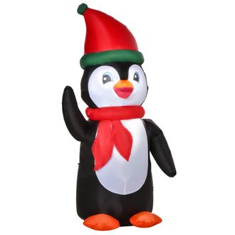 HOMCOM Aufblasbarer Weihnachts-Pinguin 1,6 m Weihnachtsdekoration mit Lichtern Weihnachten beleuchtete Party-Dekoration automatisches Aufblasen wetterfest Po
