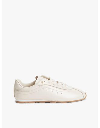 Tommy Hilfiger Leder-Sneaker in Beige mit TH-Monogramm-Emblem-Neutral
