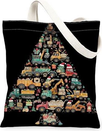 Generic Sacs fourre-tout en toile motif véhicules de Noël, sacs dépicerie réutilisables, légers et lavables, noir, 13x15 Inch