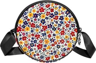 Generic Sac &agrave; bandouli&egrave;re rond pour femme, petit sac &agrave; bandouli&egrave;re &agrave; motif floral avec fermeture &eacute;clair, bretelles r&eacute;glables, sac &agrave; main rond d&eacute;contract&eacute; pour
