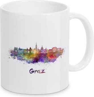 artboxONE Tasse Graz Skyline in Watercolor-b von Paul Rommer - Kaffeetasse Städte