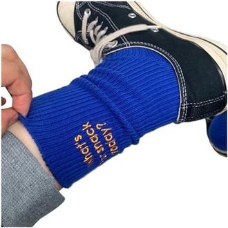 Generico Chaussettes en coton avec lettre brod&eacute;e, chaussettes de printemps mi-mollet pour femme (2 paires), Dark Blue, 35-40