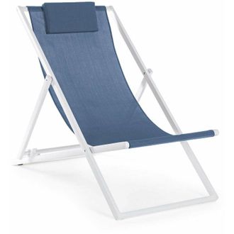 BIZZOTTO Klappbare Liegestuhl Cleo, verstellbar in 3 verschiedene Positionen Sonnenliege f&uuml;r Veranda und Schwimmbad -Wei&szlig; Struktur und Blau Texilene