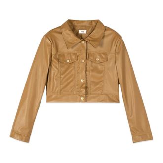 Oltre Femme, Vestes, Brun, Taille: 36 FR Veste Courte en Tissu Enduit