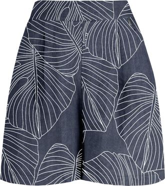 Bomboogie Femme, Shorts, Bleu, Taille: 42 FR Printed Linen Bermuda Shorts