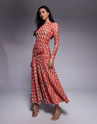 Bardot Lea - Robe à manches longues en tulle à imprimé pois - Rouge