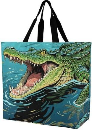 Generic Crocodile Dans LEau Sac Fourre-Tout R&eacute;utilisable Tote Bag Grand Sac Fourre Tout Pour Shopping Quotidienne Voyage
