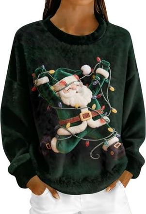 Generic Pull de Noël pour femme, pull mignon 3D avec imprimé renne et bonhomme de neige, arbre de neige, sweat-shirt de Noël en polaire imprimé graphique Père