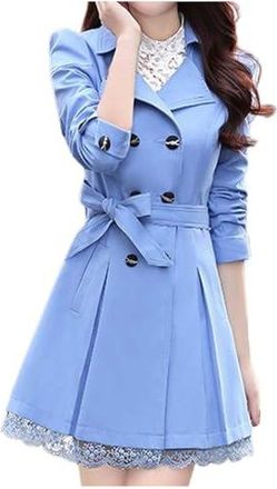 Generic 2026 Vestes pour femmes &agrave; manches longues avec bordure en dentelle et noeud, bleu clair, 3XL