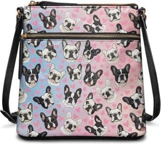 Coloranimal Sac &agrave; bandouli&egrave;re pour femme en cuir synth&eacute;tique l&eacute;ger avec sangle r&eacute;glable, Love Heart Boston Terrier