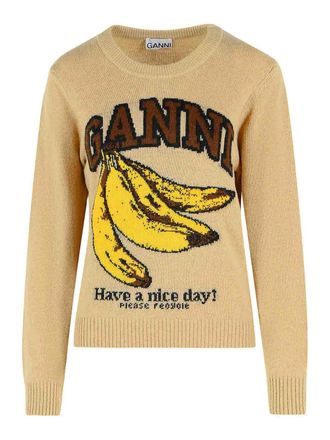 Ganni Pull Col Rond - Beige