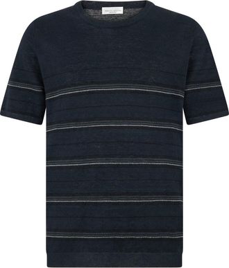 Roberto Collina Homme, Pulls, Bleu, Taille: XL T-shirt &agrave; rayures piqu&eacute;