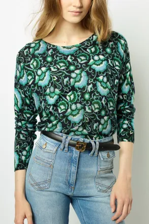 Gerard Darel Pull col rond imprim&eacute; en laine fine - JOANA - Vert