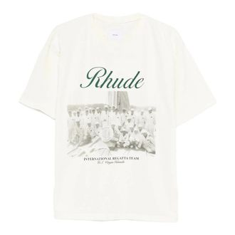 Rhude Bedrucktes T-Shirt mit Rundhalsausschnitt - - Tops - Herren - Wei&szlig; - S