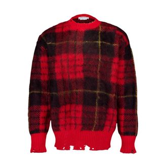 Alexander McQueen Tartan Mohair Distressed Jumper - - Knitwear - Herren - Rot - M
