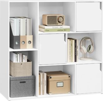 Woltu Bücherregal mit 8 Fächern, Regal mit 3 Türen, Standregal Aktenregal Ordnerregal, Aufbewahrungsregal für Büro Wohnzimmer Arbeitszimmer, 106x96x30 cm, W