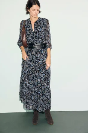 Gerard Darel Robe longue &eacute;lastiqu&eacute;e &agrave; fleurs - CORIE - Noir