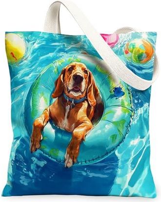 Generic Sac fourre-tout amusant en toile pour le shopping Motif chien Bloodhound 33 x 38 cm, sac &agrave; bandouli&egrave;re r&eacute;utilisable pour femme, peinture danimaux dome