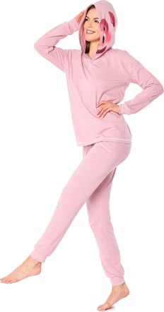 Ladeheid Damen Schlafanzug Zweiteiler Langarm Tierkostüm bunt Tiermotiv Verkleidung mit Kapuze LA40-238 (Rosa Schweinchen, XL)