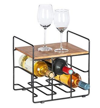 WENKO Étagère à vin Loft pour 6 Bouteilles - Étagère à Bouteilles, Porte-Bouteilles de vin avec Support de Rangement, Bambou, 30 x 27.5 x 24 cm, Marron