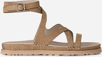 UGG GoldenGaze gepr&auml;gte Sandale mit Kn&ouml;chelriemen f&uuml;r Damen in Brown, Gr&ouml;&szlig;e Leder