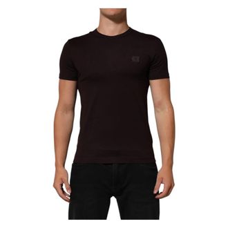 Dolce & Gabbana Braunes Logo-Plakat-Baumwoll-Rundhals-T-Shirt - - Tops - Herren - Braun - XS