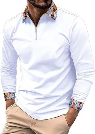 Generic DENGJIAMY Polo pour homme - T-shirt d&eacute;contract&eacute; &agrave; manches longues tendance avec fermeture &eacute;clair - Col tendance - Haut dautomne - T-shirts basiques po