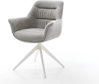 DELIFE Drehstuhl Kaira-Flex Strukturstoff Soft Grau Kreuzgestell breit Wei&szlig; 360&deg; drehbar Wippfunktion, Esszimmerst&uuml;hle