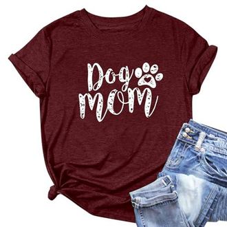 Generic T-shirt pour femme avec imprim&eacute; - T-shirt mignon &agrave; manches courtes pour maman et chien, Bordeaux, XXL