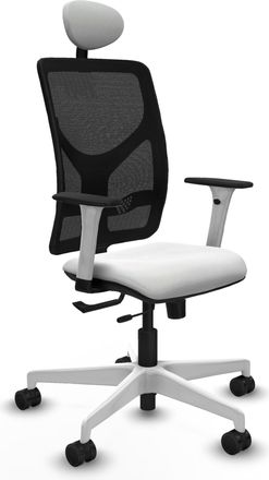Piqueras y Crespo Computerstuhl mit wei&szlig;en und schwarzen Armlehnen, h&ouml;henverstellbarer Lendenwirbelst&uuml;tze und festem Kopfteil, ausgestattet mit Syncro/Traslack. Schwarz