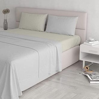 Italian Bed Linen Natürliche Farbe Natural Colour Bettwäsche Set, Leinen Baumwolle, Hellgrau/Creme, Doppelte