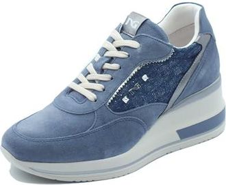 Nero Giardini E615230D Velour Lurex Avio Sneakers &eacute;l&eacute;gantes pour femme en cuir nubuck compens&eacute;, avio, 36 EU