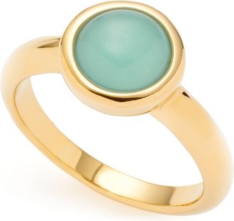 Leonardo Ring Bea - Cocktail-Ring aus goldfarbenem Edelstahl - Gr. 17 (53) - türkisfarbener runder Solitäer aus Glas-Cabochon - Geschenk Damen Schmuck - 023061