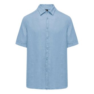 Bomboogie Homme, Chemises, Bleu, Taille: S Linen Short Sleeve Shirt