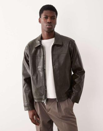 Abercrombie & Fitch Veste courte zippée en imitation cuir - Vert foncé