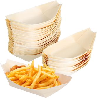 Cabilock Einweg Sushi Holzschalen 50 St&uuml;Ck, 13.5cm X 7.7cm Einweg Snackschalen Aus Holz, Snackschalen F&uuml;R Fingerfood, Salate, Desserts, Umweltfreundlich Und Ko