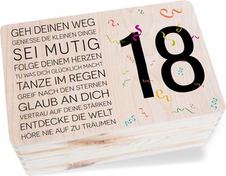 Shirtracer Holzkiste Erinnerungsbox - Holzbox 18. Geburtstag mit Spruch Motivation I Coole Geschenkideen 18 Geburtstag Geschenk Achtzehnter I 18 Jähriger I Gesch
