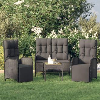 vidaXL 3-tlg. Garten-Essgruppe mit Kissen Schwarz Poly Rattan - Vidaxl