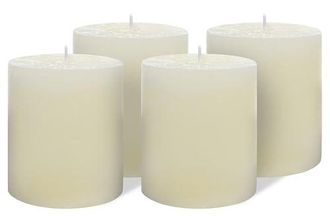 Brandsseller lot de 4 Bougies piliers 9 x 10 cm - Paraffine teintée dans la masse - Style rustique longue durée - Décoration de table pour Noël fêtes et événements