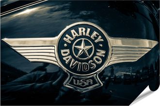 Islandburner XXL Bild Poster Harley Davidson Logo Emblem Motorrad Nahaufnahme Premium Bilder Fotodruck